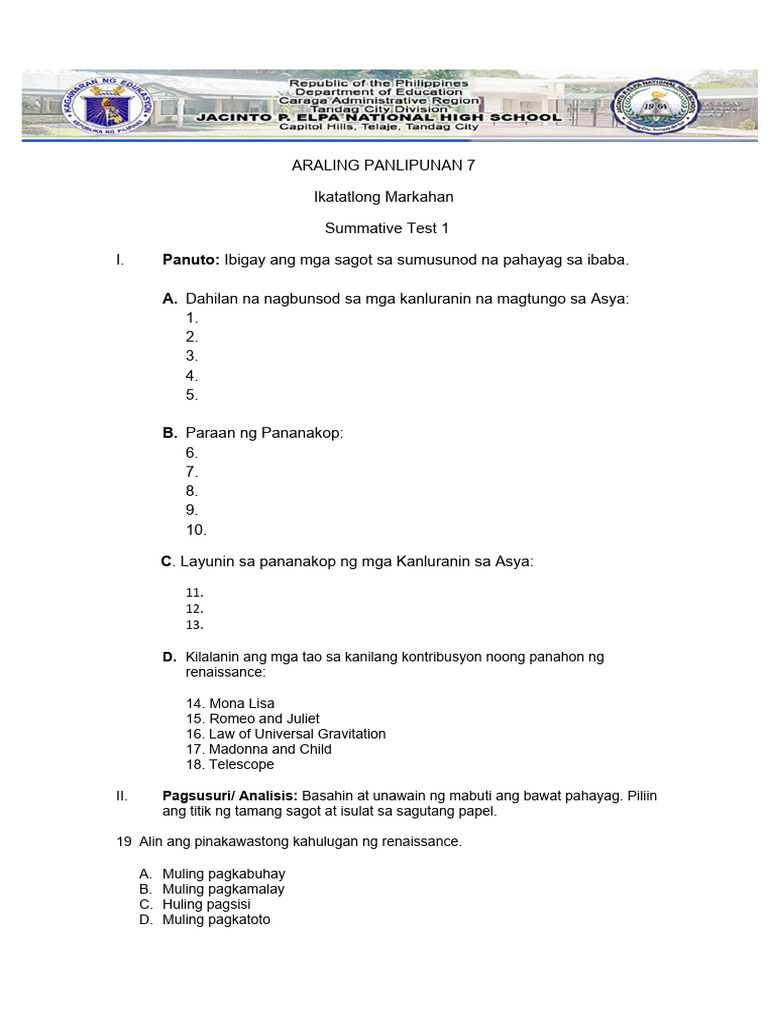 Ap Third Quarter 1ST Summative Test Tos | PDF Ap Third Quarter 1ST Summative Test Tos | PDF