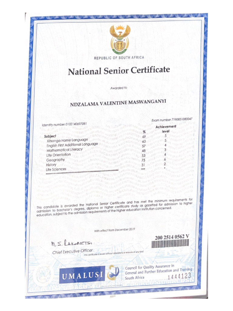 National Senior Certificate | PDF