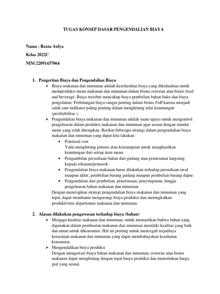 C - 064 - Rezza Aulya - Tgs 1 Pengendalian Biaya Salinan | PDF