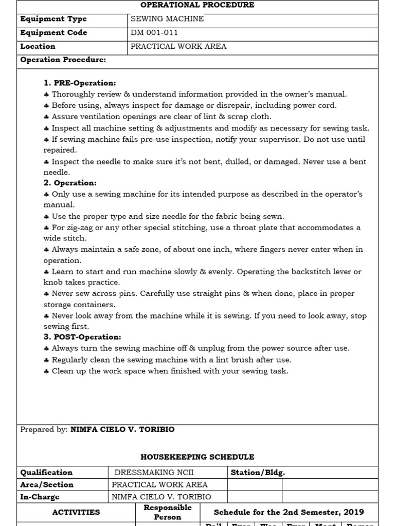 Maintain Training Facilities | PDF | Sewing | Waste