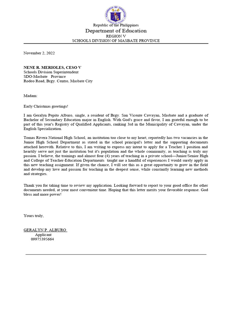 Department of Education: Nene R. Merioles, Ceso V | PDF