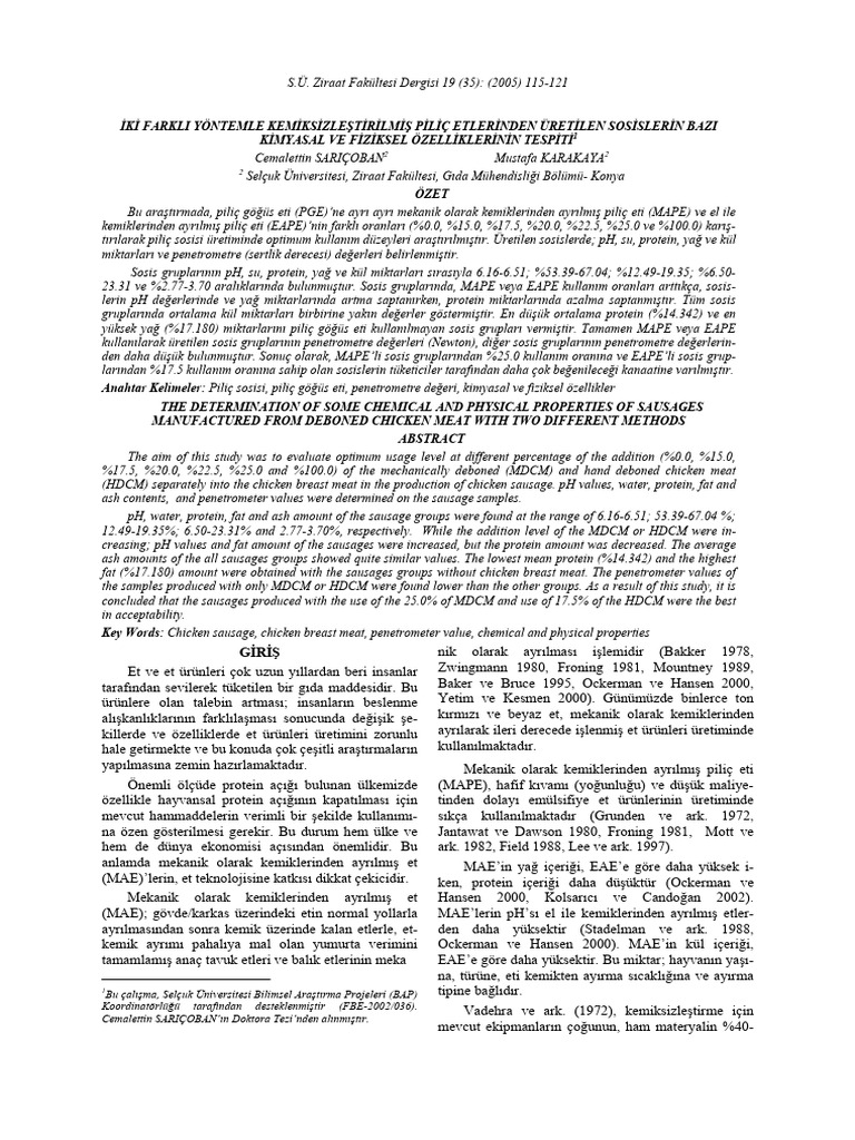 Ki Farkl Y Ntemle Kemiksizle Tirilmi Pili Etlerinden Retilen Sosislerin ...