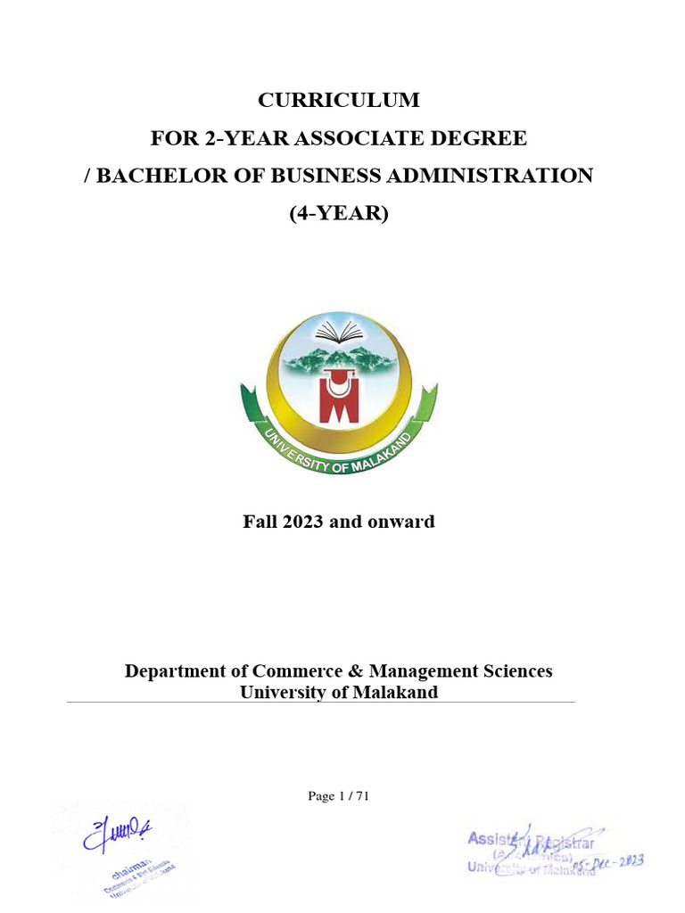 Curriculum For 2-Year Associate Degree / Bachelor of Business ...