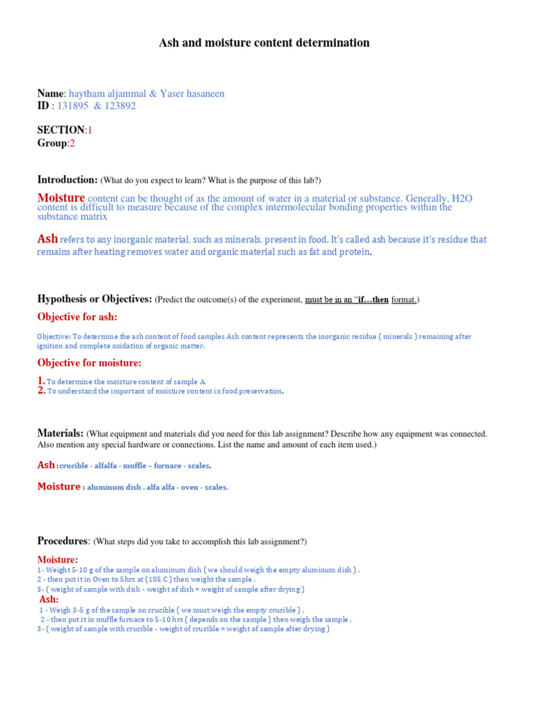 Ash and Moisture Content Determination | PDF | Flour | Experiment