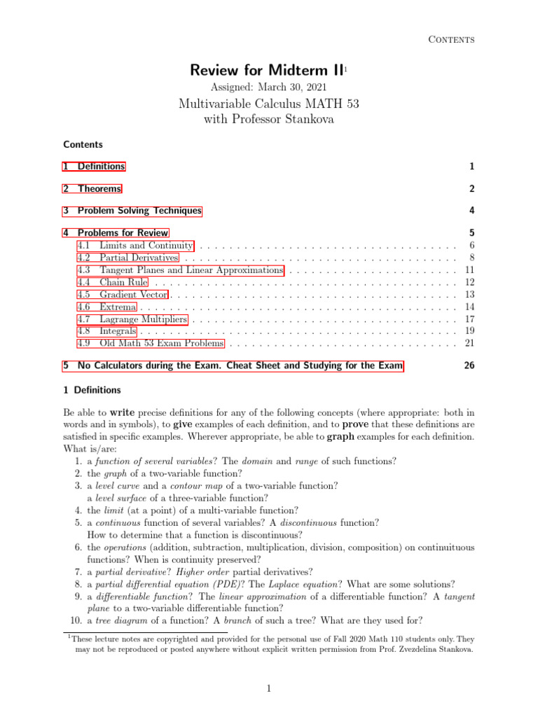 53S21 Review Midterm 2 Solutions | PDF | Integral | Derivative