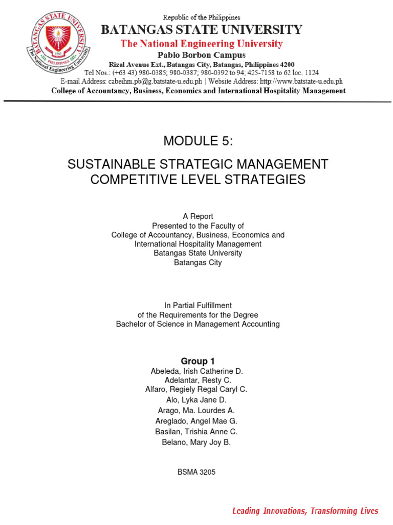 Group 1 - Module 5 Handout - BSMA 3205 | PDF | Strategic Management | Competitive Advantage