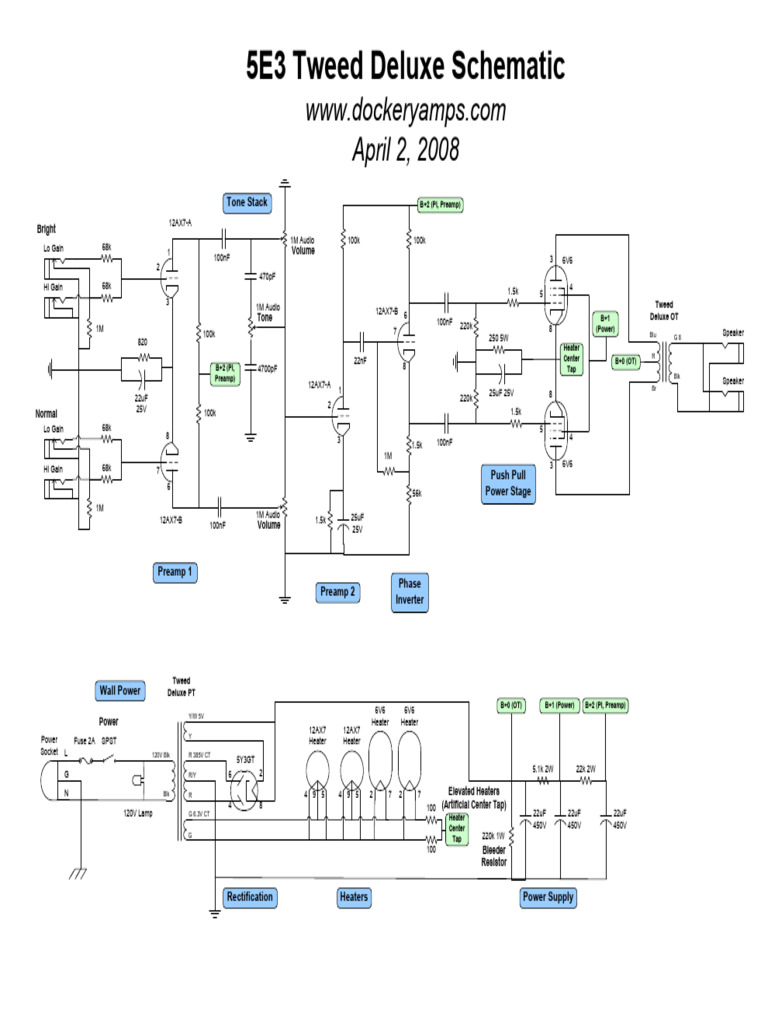 Fender 5e3 Tweed Deluxe Schematic — Копия | PDF | Electrical Equipment ...