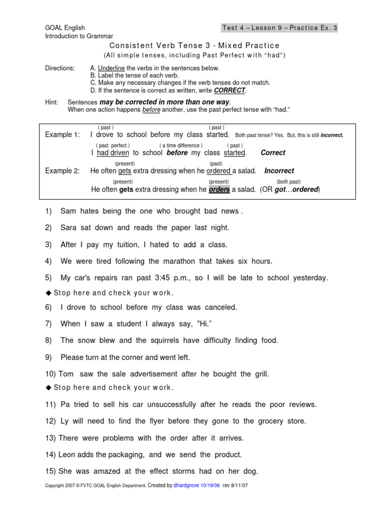 Consistent Verb Tense 3 W Had | PDF | Grammatical Tense | Linguistic ...