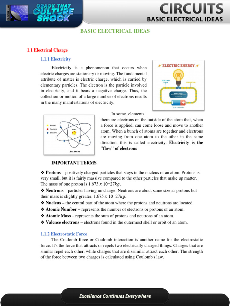 1 Basic Electrical Ideas | PDF | Electrical Resistance And Conductance | Force