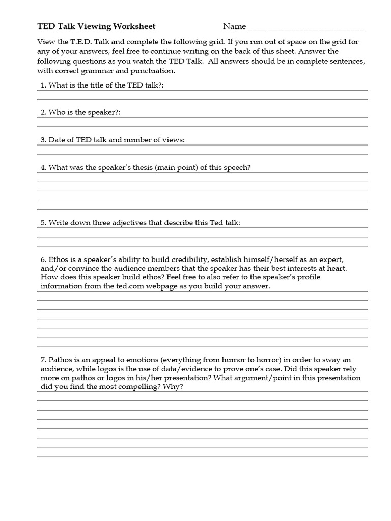 TED Worksheet | PDF | Phrase | Logos