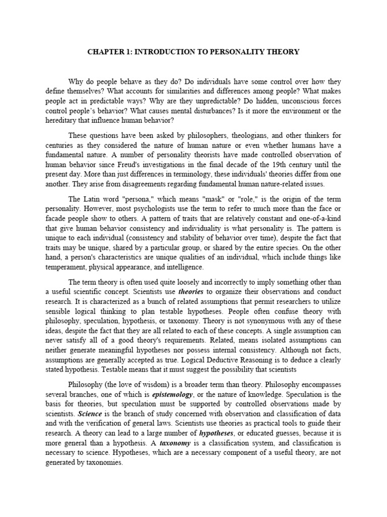 Chapter 1 Intro To Personality Theory | PDF | Theory | Hypothesis