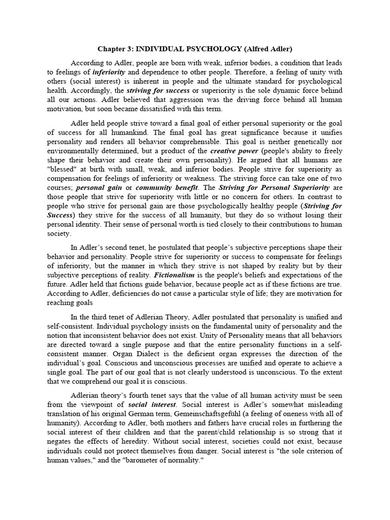Chapter 3 Adler | PDF | Psychology | Psychological Concepts