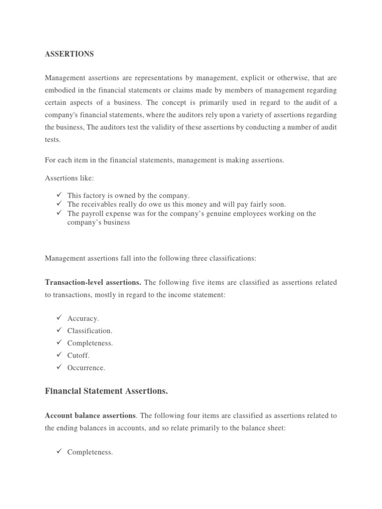 Assertions | PDF | Audit | Financial Audit