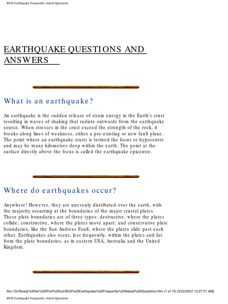 Earthquake Questions and Answers: What Is An Earthquake? | PDF