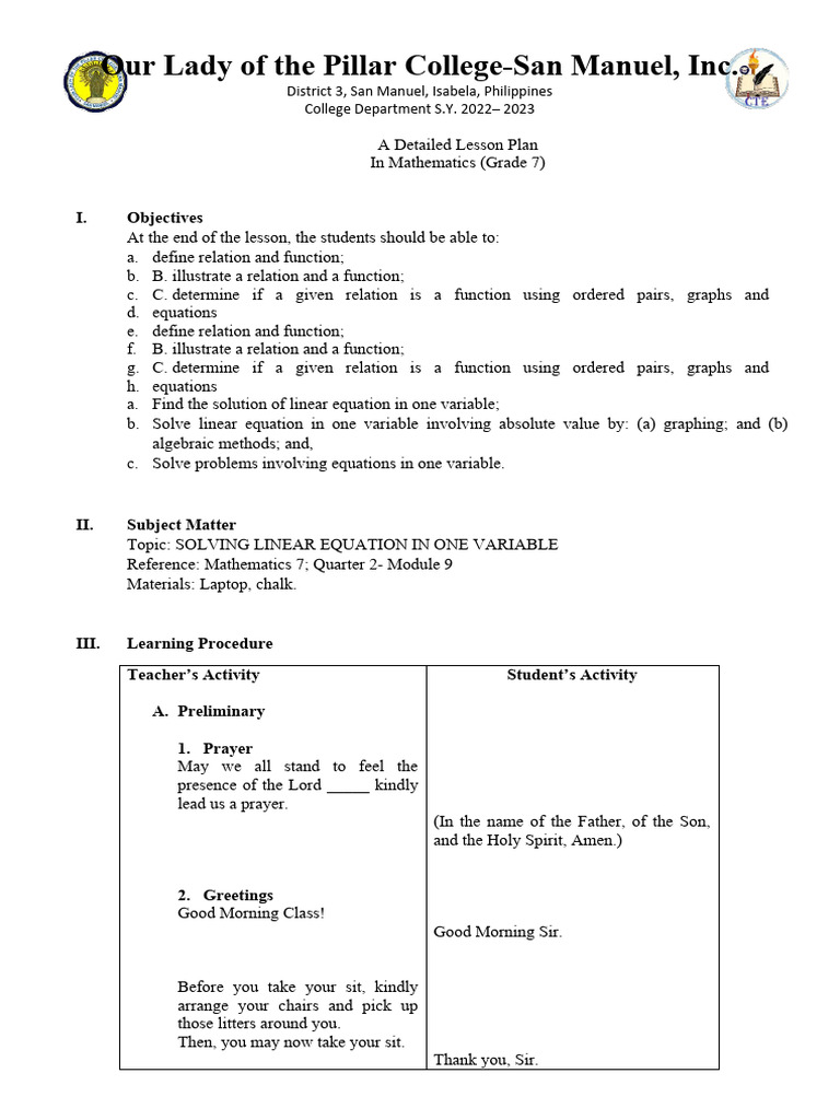 Linear in One Variable | PDF | Equations | Function (Mathematics)
