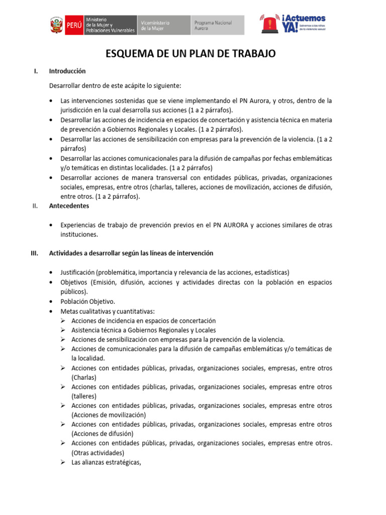 Esquema de Un Plan de Trabajo PDF | PDF Esquema de Un Plan de Trabajo PDF | PDF