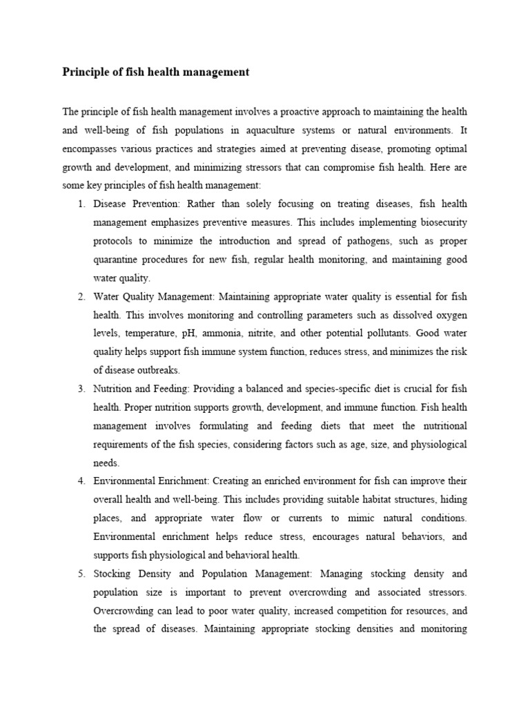 Principle of Fish Health Management | PDF | Water Quality | Aquaculture