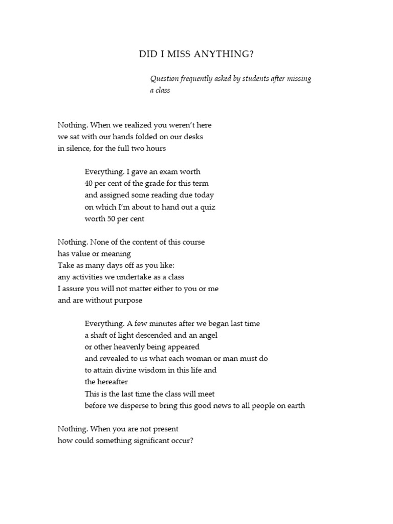 Did I Miss Anything? Poem Analysis | PDF