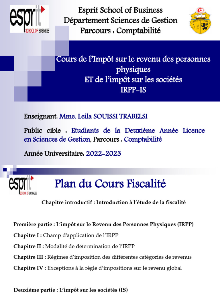 Cours sur l'IRPP et l'IS 2023 | PDF | Impôts | Impôt sur le revenu