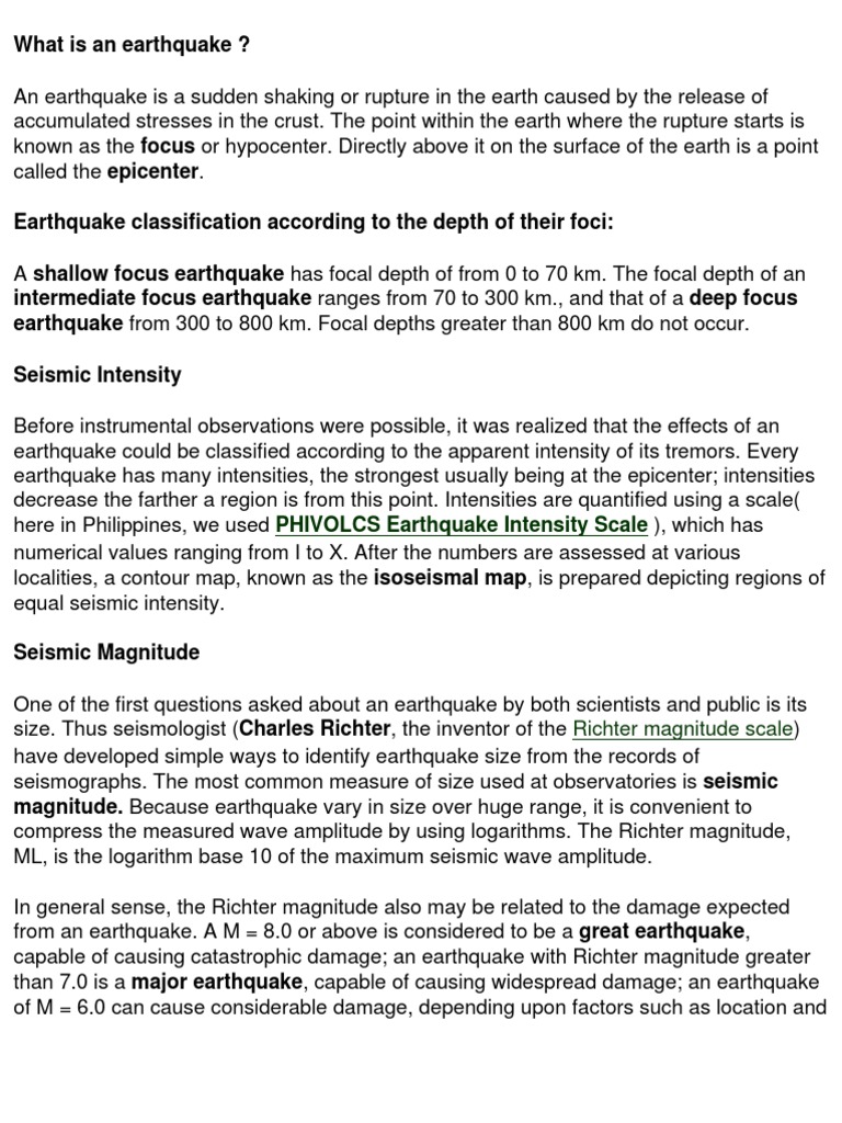 PHIVOLCS Earthquake Intensity Scale | PDF | Earthquakes | Tsunami
