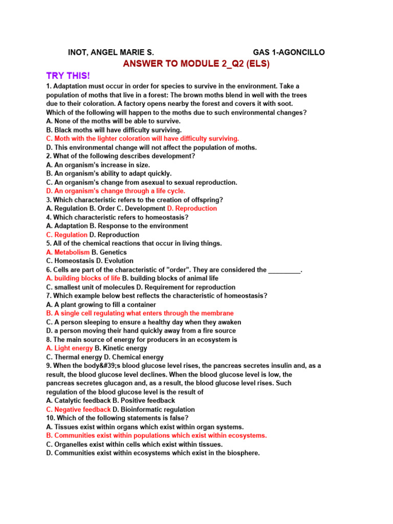 Science Answer Key | PDF | Organisms | Virus
