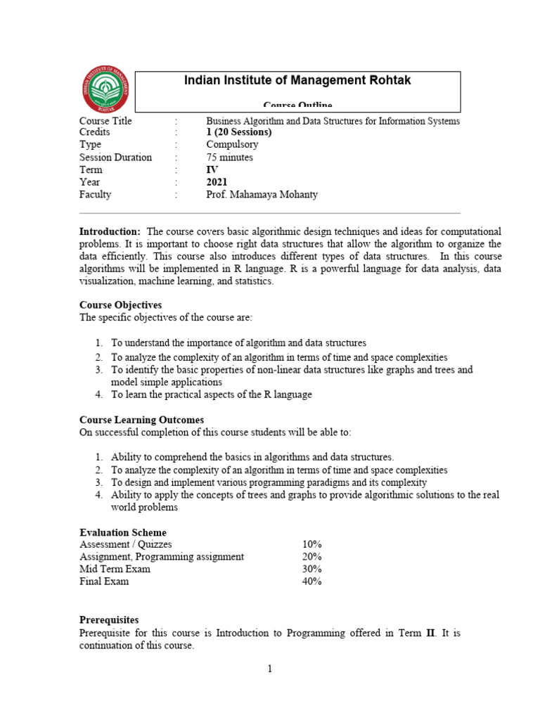 Business Algorithm and Data Structures for Information Systems | PDF ...