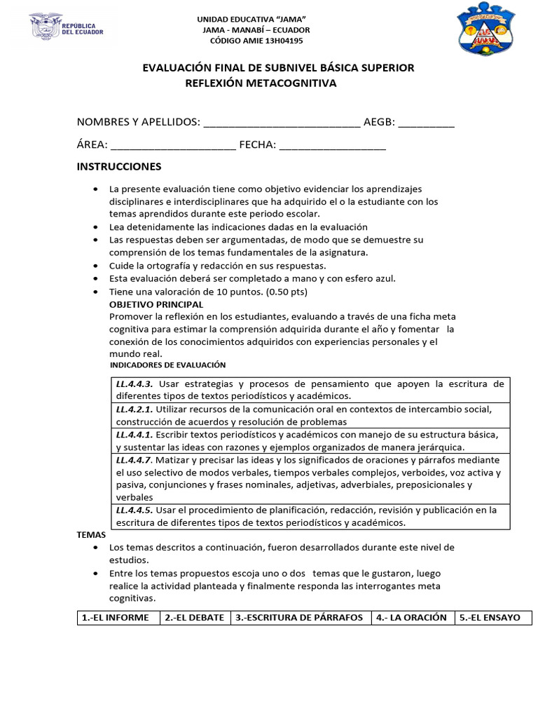 PRUEBA SUBNIVEL Bàsica Superioir | PDF | Evaluación | Aprendizaje