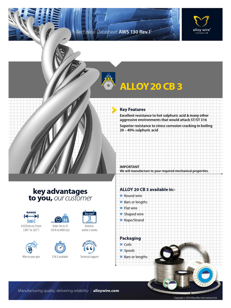 AW - Datasheet - ALLOY 20 CB 3 | PDF | Heat Treating | Mechanical Engineering