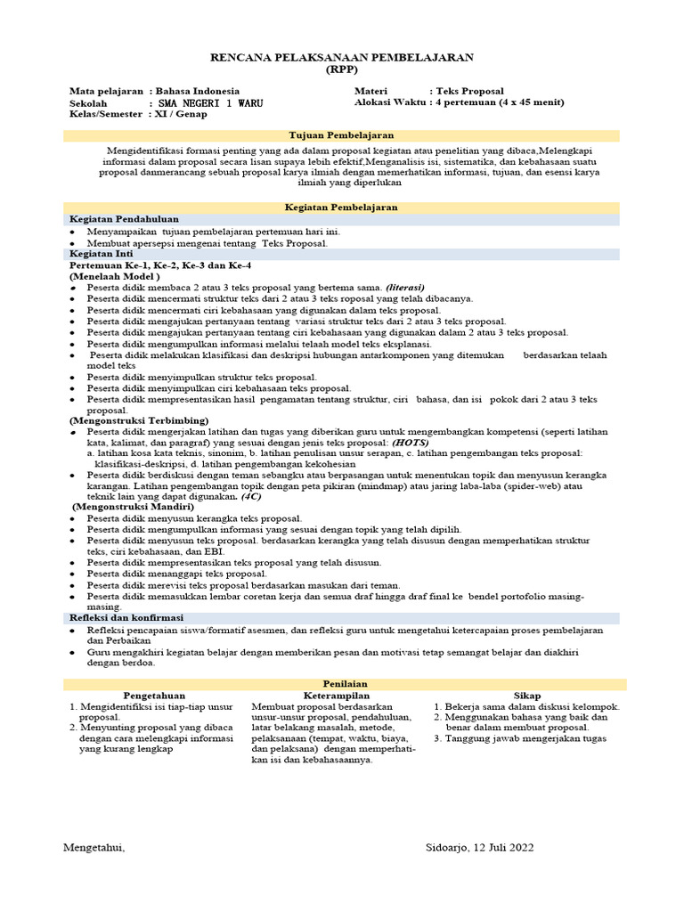 RPP XI Semester 2 | PDF