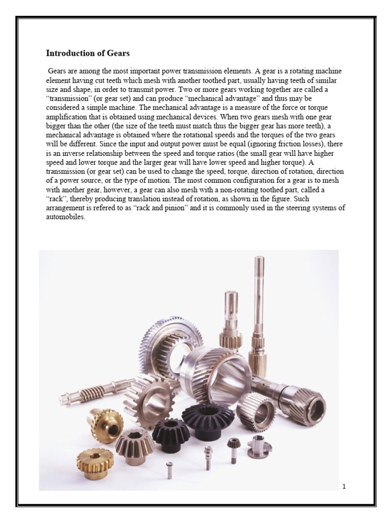 Introduction of Gears | PDF | Gear | Mechanical Engineering