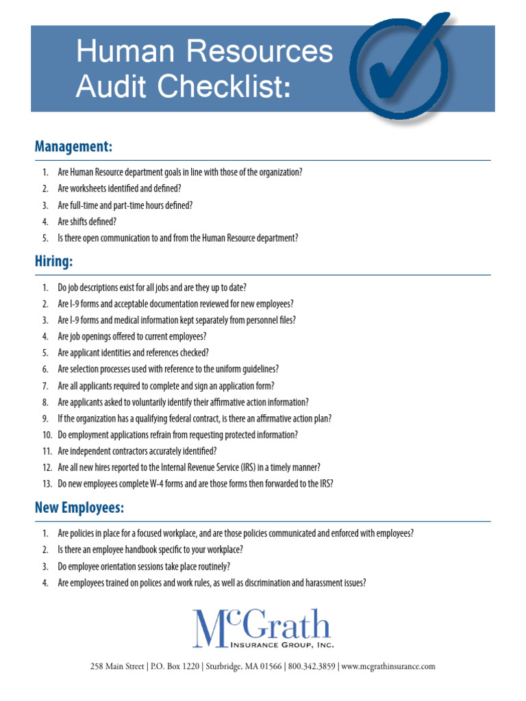 HR Audit Checklist Template in PDF | Download Free PDF | Employment ...