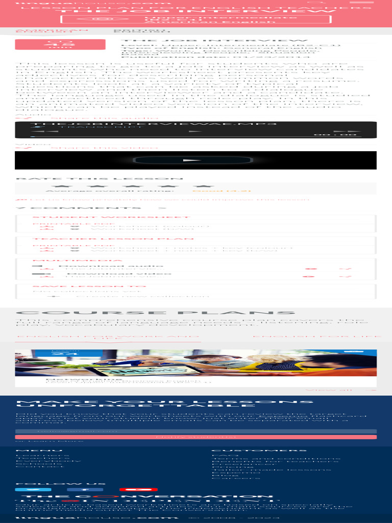 The Job Interview ESLEFL Lesson Plan and Worksh | PDF | Job Interview ...