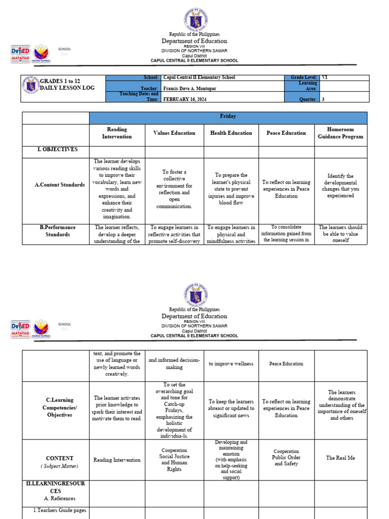 Dll-Catch-Up-Friday-Grade-6-Feb 2 | PDF | Learning | Teachers