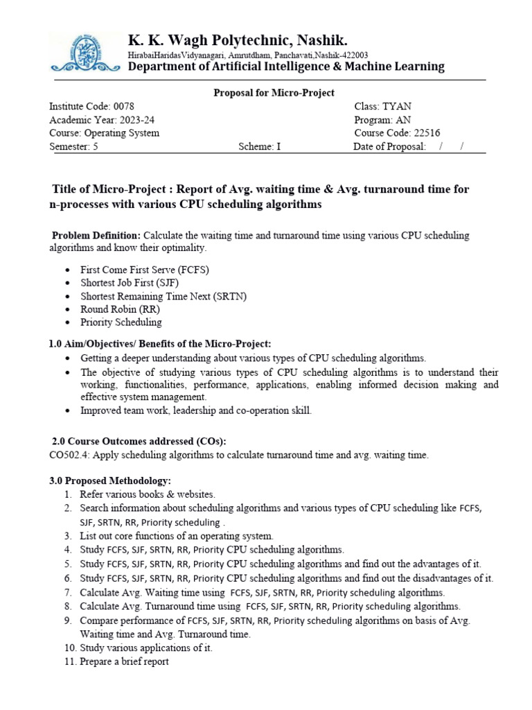 B4 Proposal Calculating Avg Waiting And Turnaround Time Download Free Pdf Scheduling 