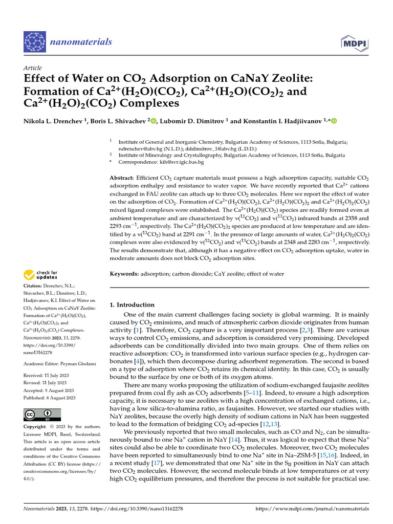 Effect of Water on CO2 Adsorption on CaNaY Zeolite: Formation of Ca2+(H2O)(CO2), Ca2+(H2O)(CO2)2 ...