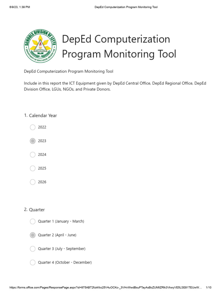 June 9 2023 DepEd Computerization Program Monitoring Tool | PDF ... June 9 2023 DepEd Computerization Program Monitoring Tool | PDF ...