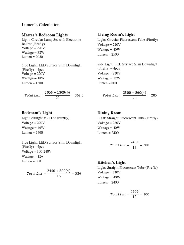 Lumen's Calculations | PDF | Compact Fluorescent Lamp | Fluorescent Lamp