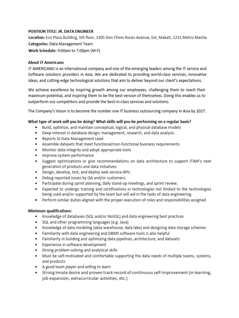 Jr. Data Engineer | Download Free PDF | Databases | Systems Theory