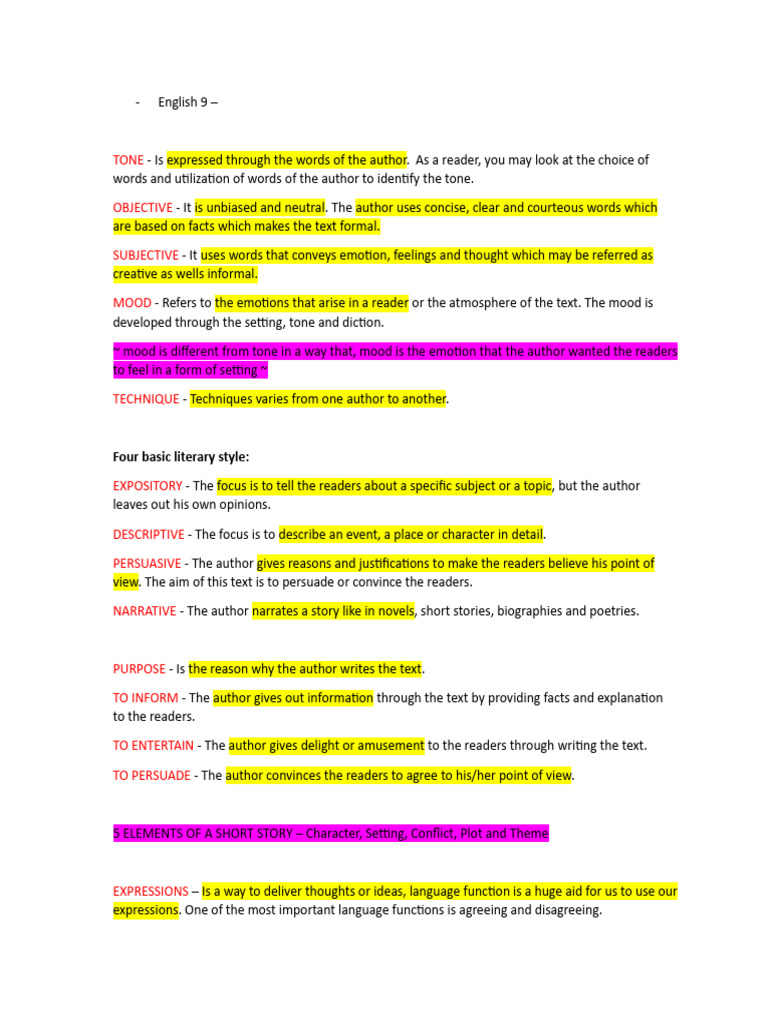 ENGLISH 9 (1st MT) Reviewer | PDF | Poetry | Writing