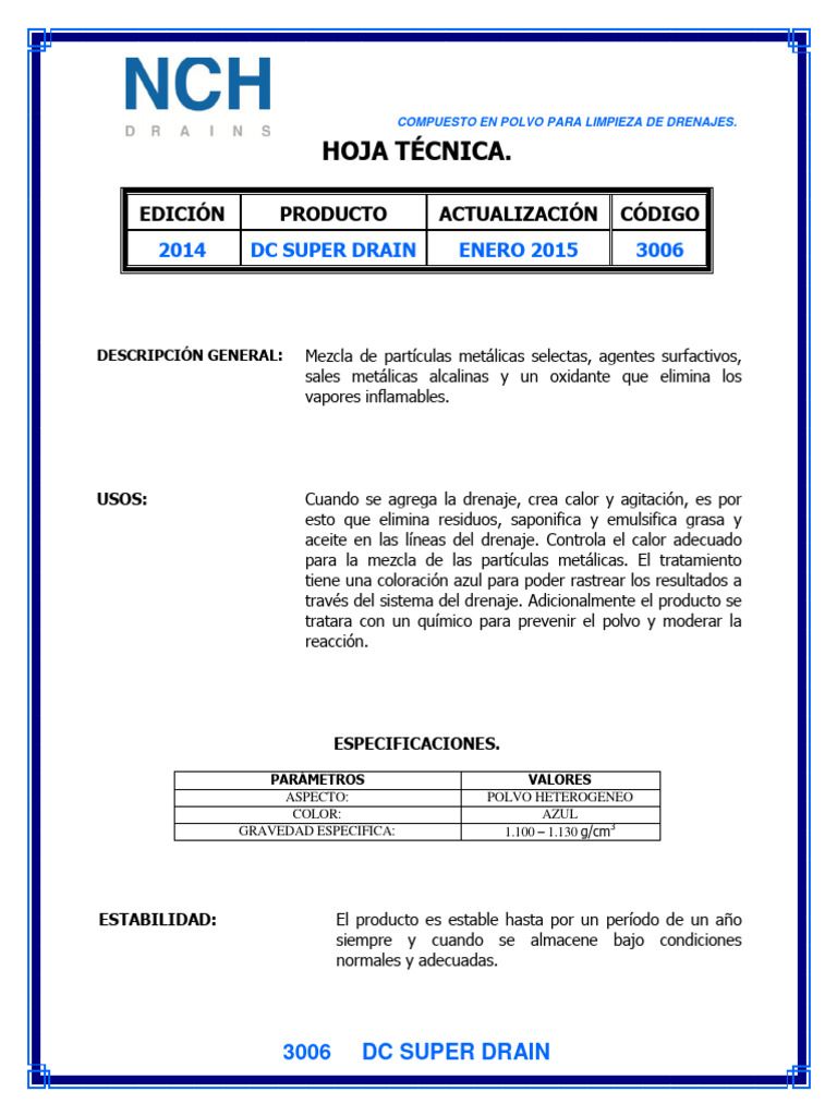 Compuesto DC Super Drain para Drenajes | PDF | Compuestos químicos ...