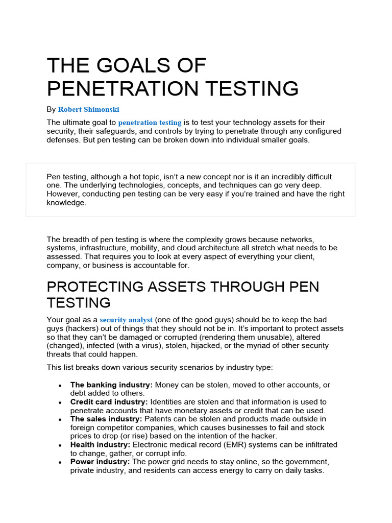 The Goals of Penetration Testing | Download Free PDF | Penetration Test ...