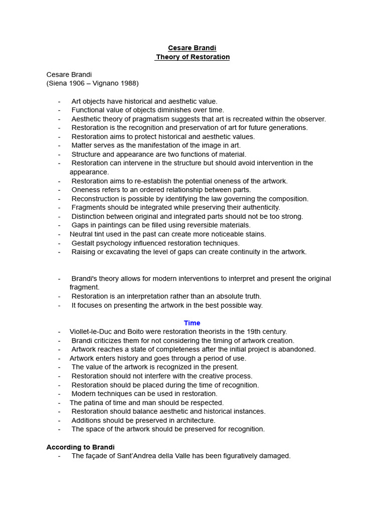 Cesare Brandi's Restoration Theory Explained | PDF | Aesthetics ...