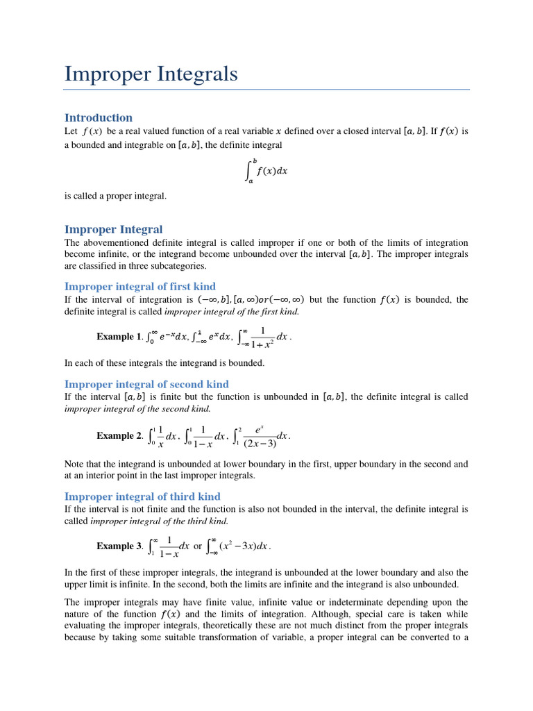 Improper Integrals | PDF | Integral | Mathematical Analysis