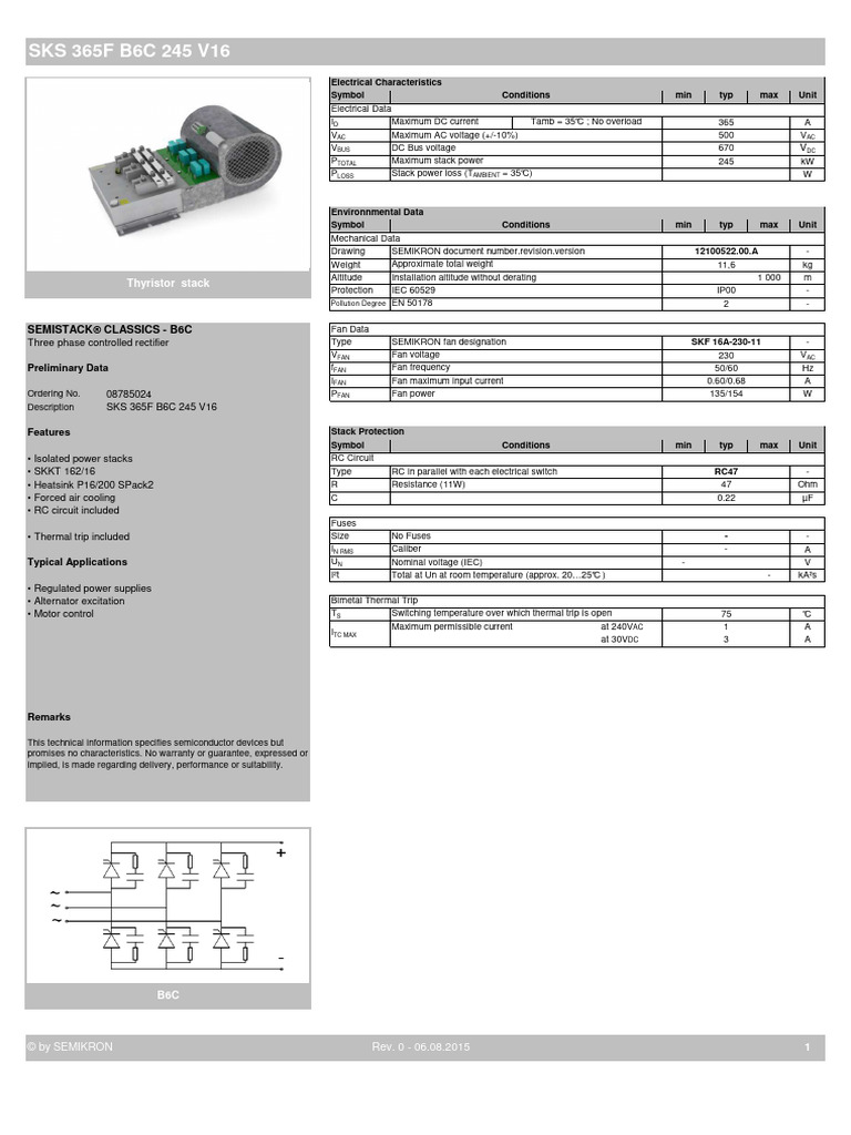 SEMIKRON DataSheet SKS 365F B6C 245 V16 08785024 | PDF | Alternating Current | Fuse (Electrical)