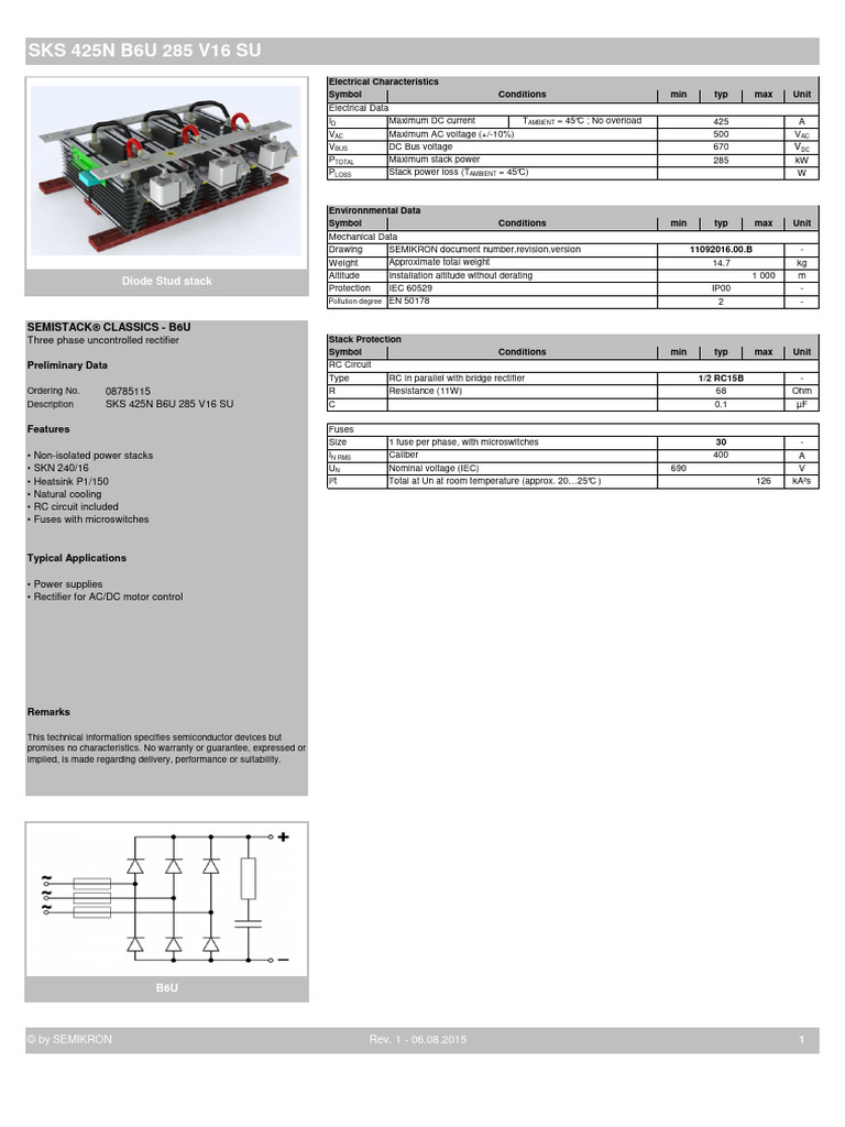 SEMIKRON DataSheet SKS 425N B6U 285 V16 SU 08785115 | PDF | Rectifier ...