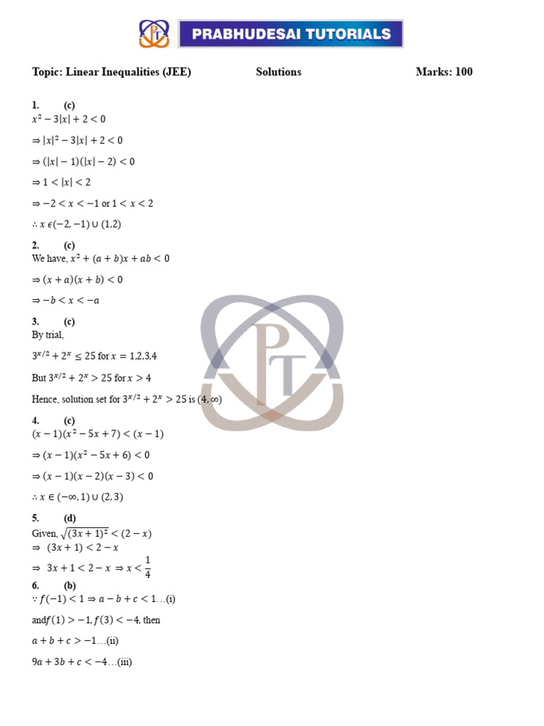 Linear Inequalities Solutions | PDF | Inequality (Mathematics ...