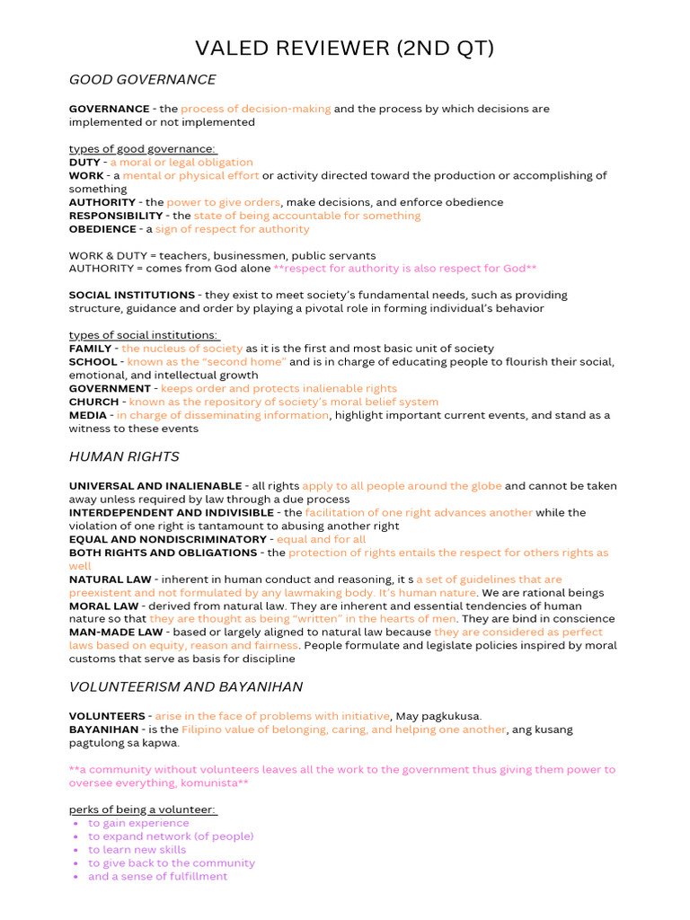 VALED 9 (2nd PT) Reviewer | PDF | Volunteering | Natural Law