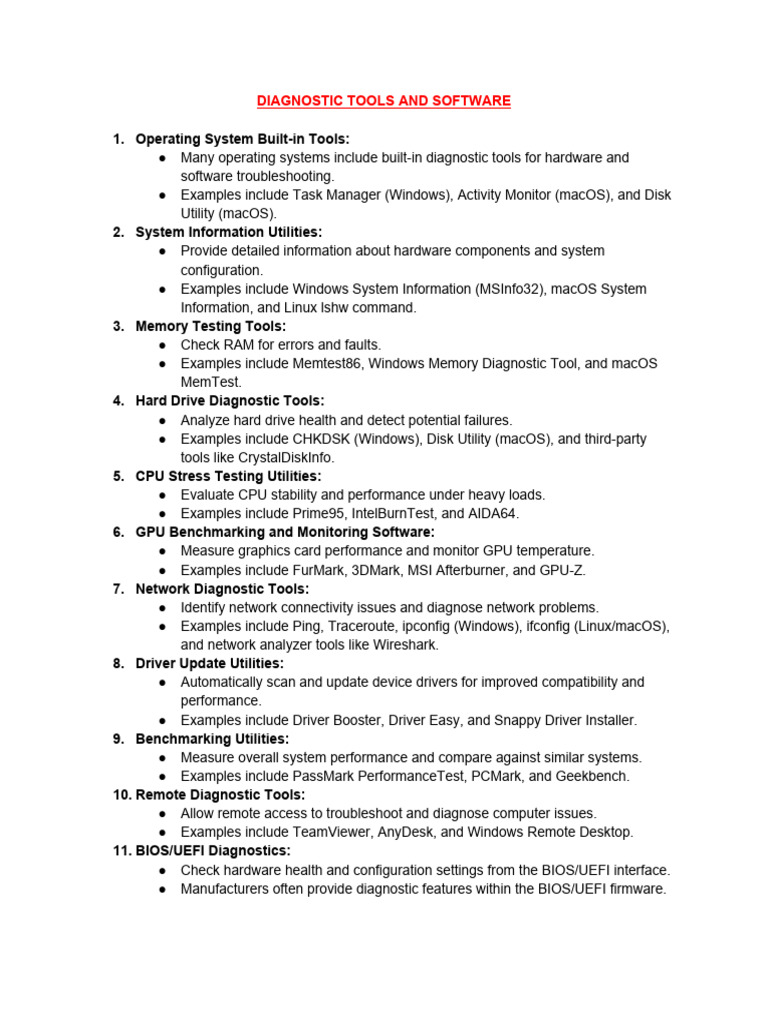 Diagnostic Tools and Software | PDF | Bios | Booting