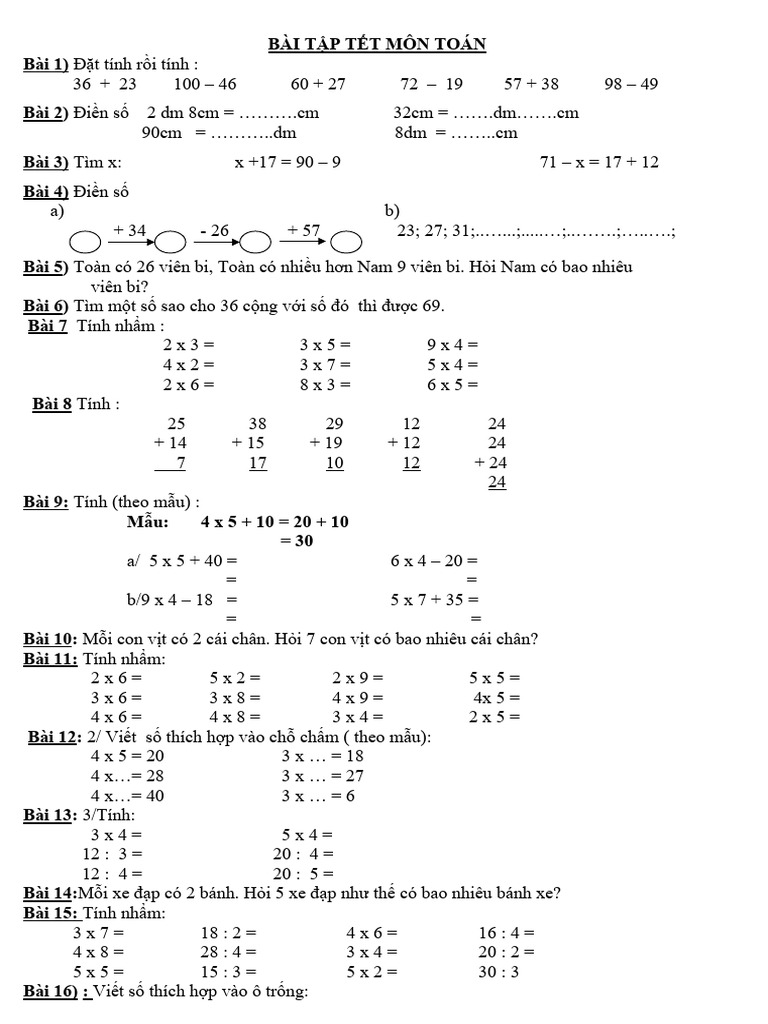 Bai Tap On Tap Tet Mon Toan Va Tieng Viet Lop 2 | PDF
