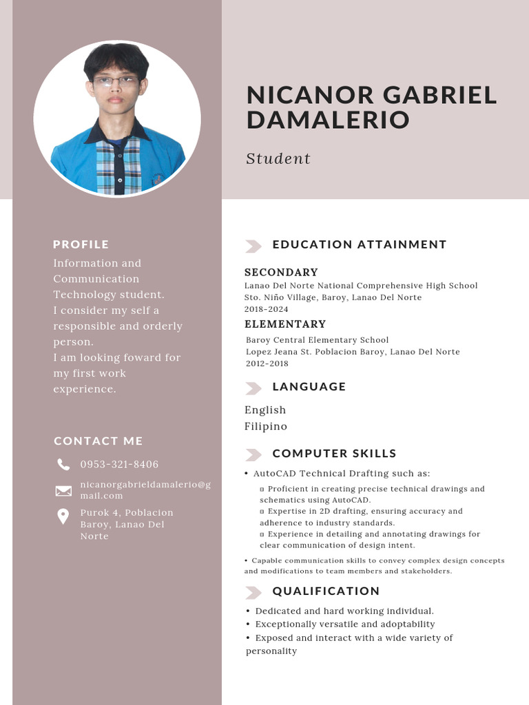 ICT Student CV from Baroy, Lanao Del Norte | PDF
